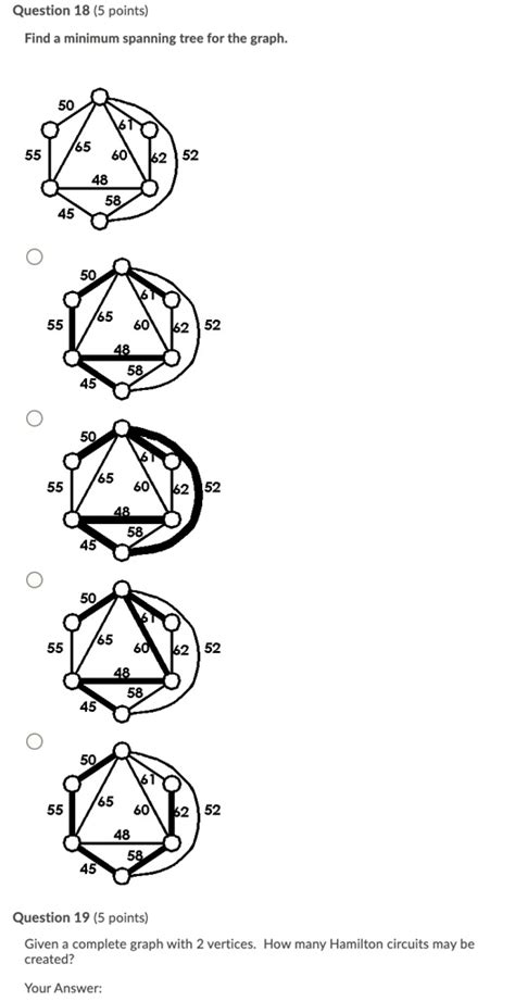Solved Question 18 5 Points Find Minimum Spanning Tree For The Graph Question 19 5 Points