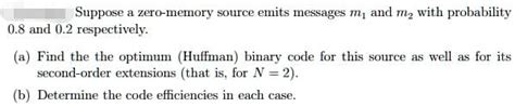 SOLVED Suppose Zero Memory Souce Emits Messages M1 And Mz With