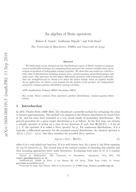 Pdf An Algebra Of Stein Operators