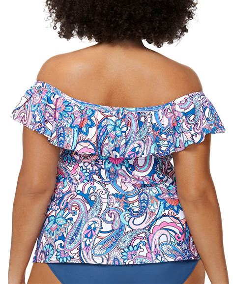 Raisins Curve Trendy Plus Size Tortuga Flounce Tankini Top Macys