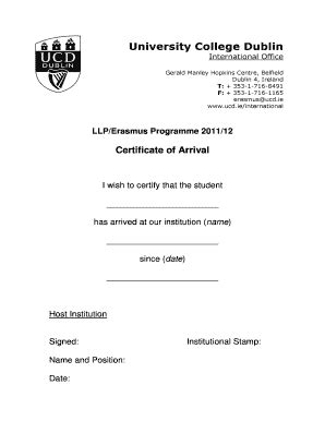 Fillable Online Ucd Llp Erasmus Programme Certificate Of