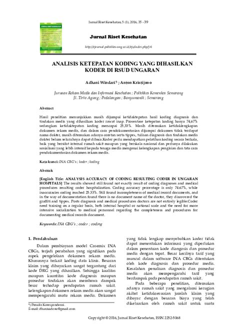 Pdf Analisis Ketepatan Koding Yang Dihasilkan Koder Di Rsud Ungaran