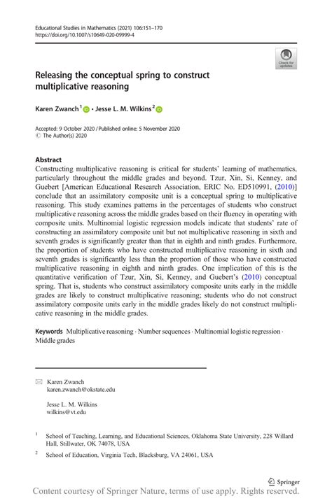 Pdf Releasing The Conceptual Spring To Construct Multiplicative Reasoning