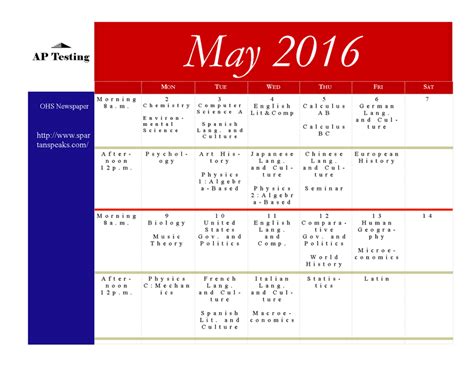 Ap Testing Schedule The Spartan Speaks