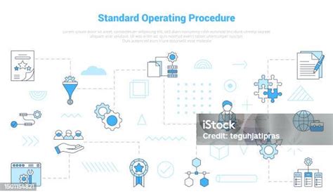 Sop 표준 운영 절차 개념 아이콘 세트 템플릿 배너 현대 블루 색상 스타일 작동하기에 대한 스톡 벡터 아트 및 기타 이미지 작동하기 프로젝트 관리 감소 Istock