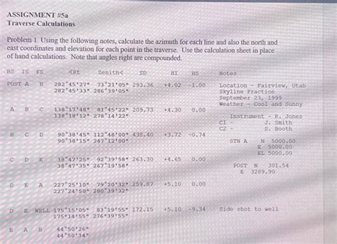 Solved ASSIGNMENT 5a Traverse Calculations Problem 1 Using Chegg