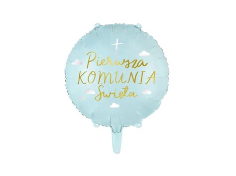 Balon foliowy Pierwsza Komunia Święta niebieski 45 cm