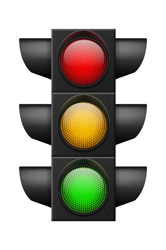 빨간색 노란색 및 녹색의 세 가지 색상의 사실적인 신호등 도시 거리 규제 시스템 신호 도로 및 교차로 안전 벡터 3d 절연 일러스트레이션 교통에 대한 스톡 벡터 아트 및