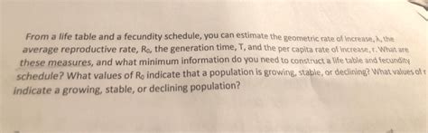 Solved From A Life Table And A Fecundity Schedule You Can