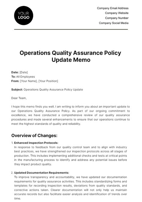 Free Operations Quality Assurance Policy Update Memo Template To Edit