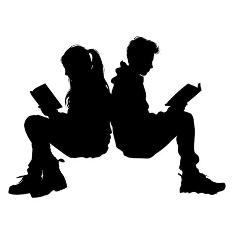 Silhueta Adolescente Menino E Menina Lendo Livro Juntos Cor Preta Só