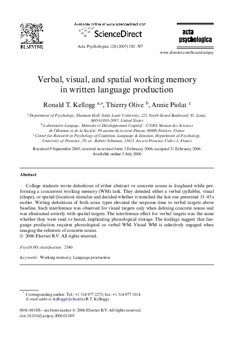 Pdf Differential Verbal Visual And Spatial Working Memory In