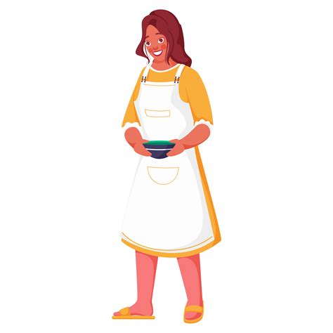 Young Woman Wearing Apron With Hold Bowl On White Background 25054091