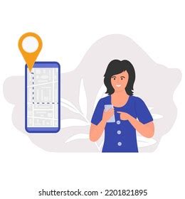 Vector Illustration Woman Using Maps App Stock Vector Royalty Free 2201821895 Shutterstock