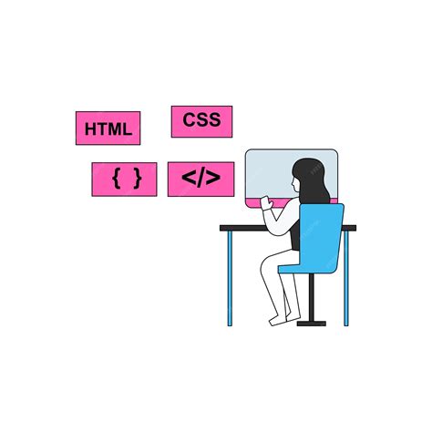 La Chica Está Trabajando En Codificación Html Css Vector Premium