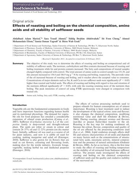 Pdf Effects Of Roasting And Boiling On The Chemical Composition