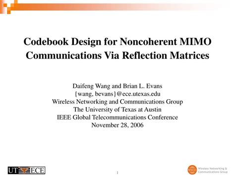Ppt Codebook Design For Noncoherent Mimo Communications Via