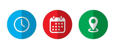 Time Date And Address Icon Vector In Flat Style Vector Art At Vecteezy