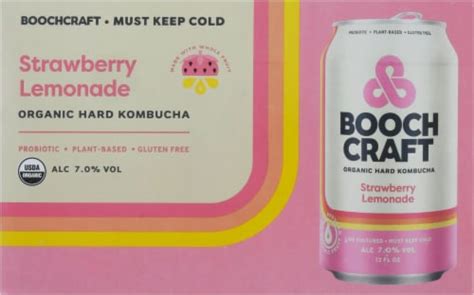 Boochcraft Strawberry Lemonade Hard Kombucha Organic 6 Cans 12 Fl Oz