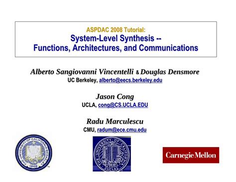 Pdf Aspdac 2008 Tutorial System Level Synthesis Functions
