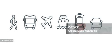 전송 아이콘입니다 비행기 공공 버스 기차 선박 페리 자동차 도보 사람 자전거 트럭 및 자동 표지판 배송 기호입니다 항공 우편 배달 기호입니다 벡터 0명에 대한 스톡 벡터