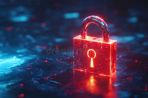 Cyber Security A Glowing Red Padlock Symbolizing Digital Protection Stock Illustration