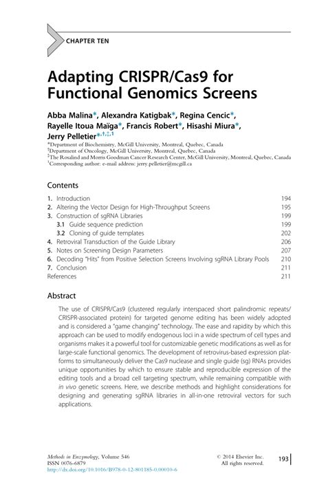 Pdf Adapting Crispr Cas9 For Functional Genomics Screens
