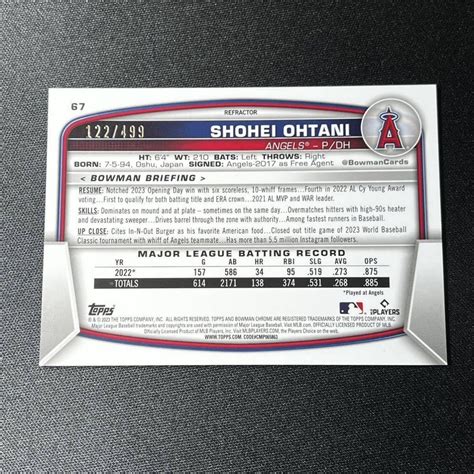 Yahooオークション 499枚限定 2023 Topps Bowman Chrome 大谷翔平 N