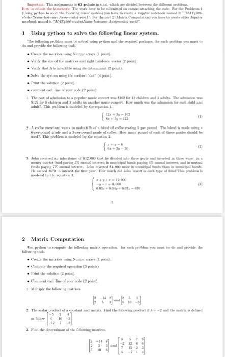 Solved 1 Using Python To Solve The Following Linear System Chegg