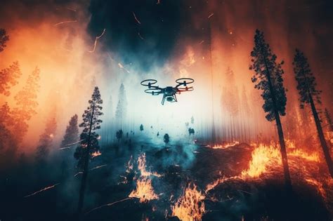 Premium Ai Image A Drone Monitors The Evolution Of A Forest Fire From The Sky Ai Generated