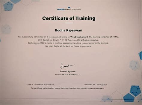 Webdevelopment Internshalatrainings Learningnewskills Certification Bodha Rajeswari