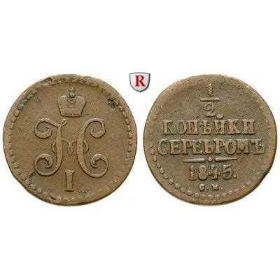 Russland Nikolaus I 1 2 Kopeke 1845 Ss Nikolaus I 1825 1855 Kupfer 1 2 Kopeke 1845 Suzun