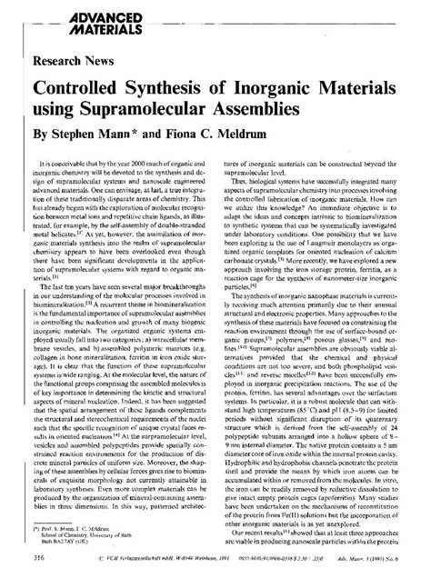 Pdf Controlled Synthesis Of Inorganic Materials Using Supramolecular
