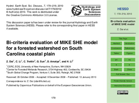 Pdf Bi Criteria Evaluation Of The Mike She Model For A Forested