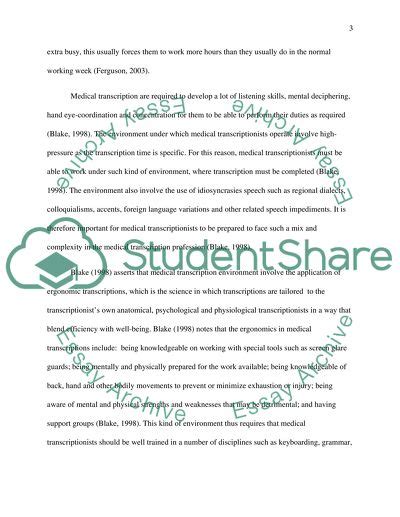 Health Sciences Medical Transcription Research Paper