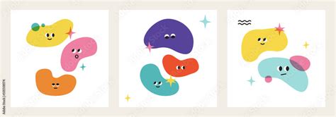 Colorful Blobs With Cute Emotions Vector Collection Set Of Square Design Template Emotion And