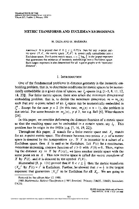Pdf Metric Transforms And Euclidean Embeddings