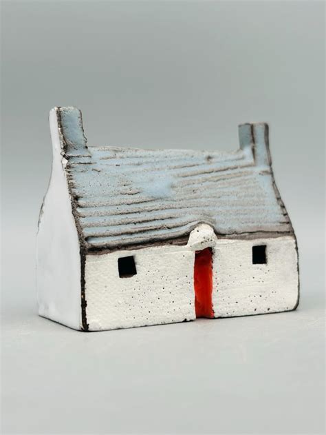 Wee Bothy With Satin Blue Roof Etsy Canada In 2025 Blue Roof Pottery Houses Art Object