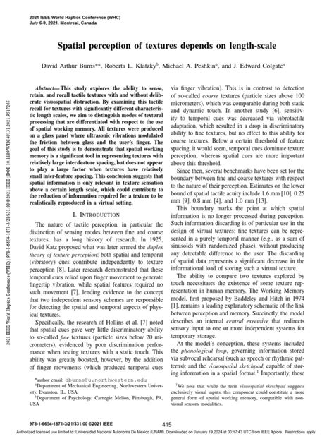 Spatial Perception Of Textures Depends On Length Scale Pdf Memory Perception