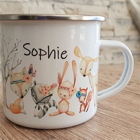 Emaille Tasse Becher Pilze Natur Muster Aquarell Wasserfarbe Etsy