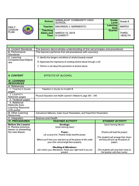 Cot Lesson Plan Grade 5