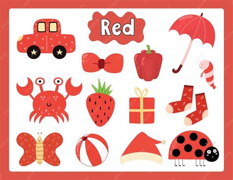 Premium Vector Set Of Red Color Objects Primary Colors Flashcard