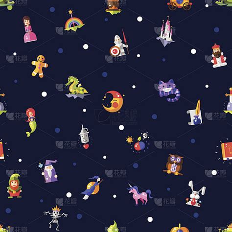 图案的现代平面设计童话故事和魔术图标