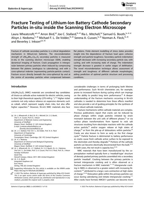 Pdf Fracture Testing Of Lithium‐ion Battery Cathode Secondary Particles In‐situ Inside The