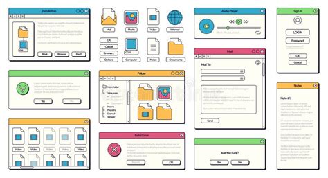 Computer 90s UI Retro 80s And 90s Style GUI Panels With Buttons And