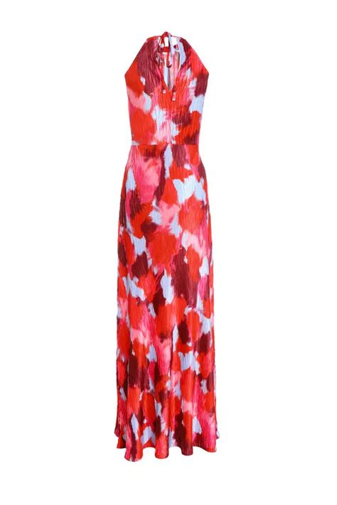 Red Abstract Print Pleated Maxi Dress Quiz Clothing