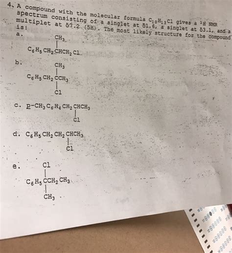 Solved A Compound With The Molecular Formula C 10H 13Cl Chegg