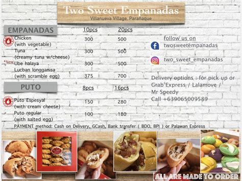 Menu At Two Sweet Empanadas Restaurant Parañaque
