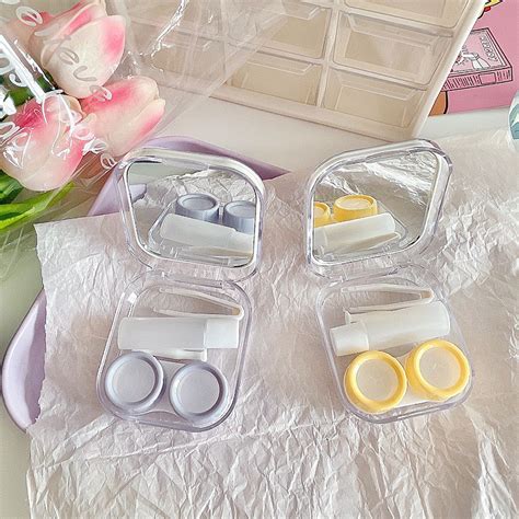 Badu Bg Ретро лазерно цвете Калъф за контактни лещи Кутия с огледало Ins Контейнер за цветни