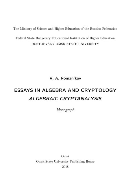 Pdf Essays In Algebra And Cryptology Algebraic Cryptanalysis
